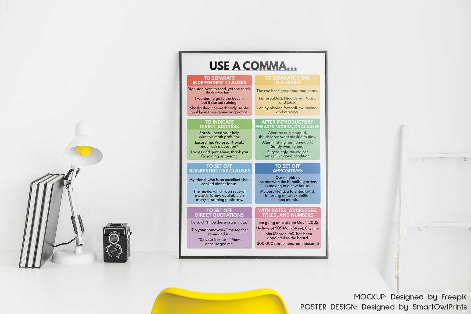 COMMA USAGE Grammar Chart 8 Essential Rules, Visual Aid, Homeschool ...