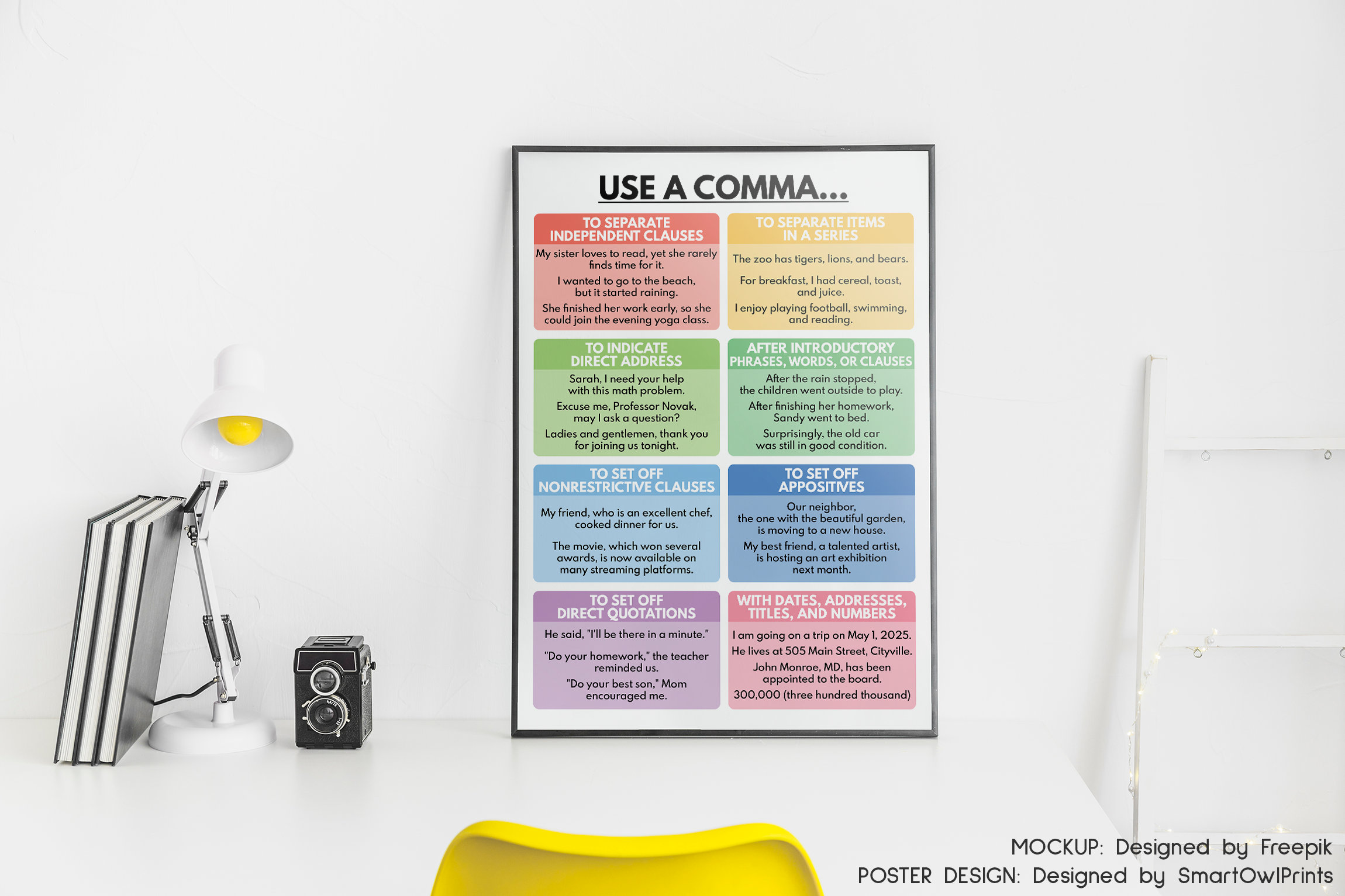 COMMA USAGE Grammar Chart 8 Essential Rules, Visual Aid, Homeschool ...