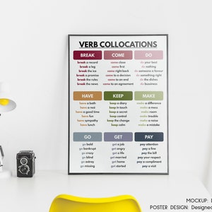 VERB COLLOCATIONS, Grammar Chart for Homeschool, Classroom Poster ...