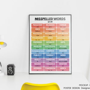 99 MOST MISSPELLED WORDS Set of 3 Posters, Learn English, Homeschool ...