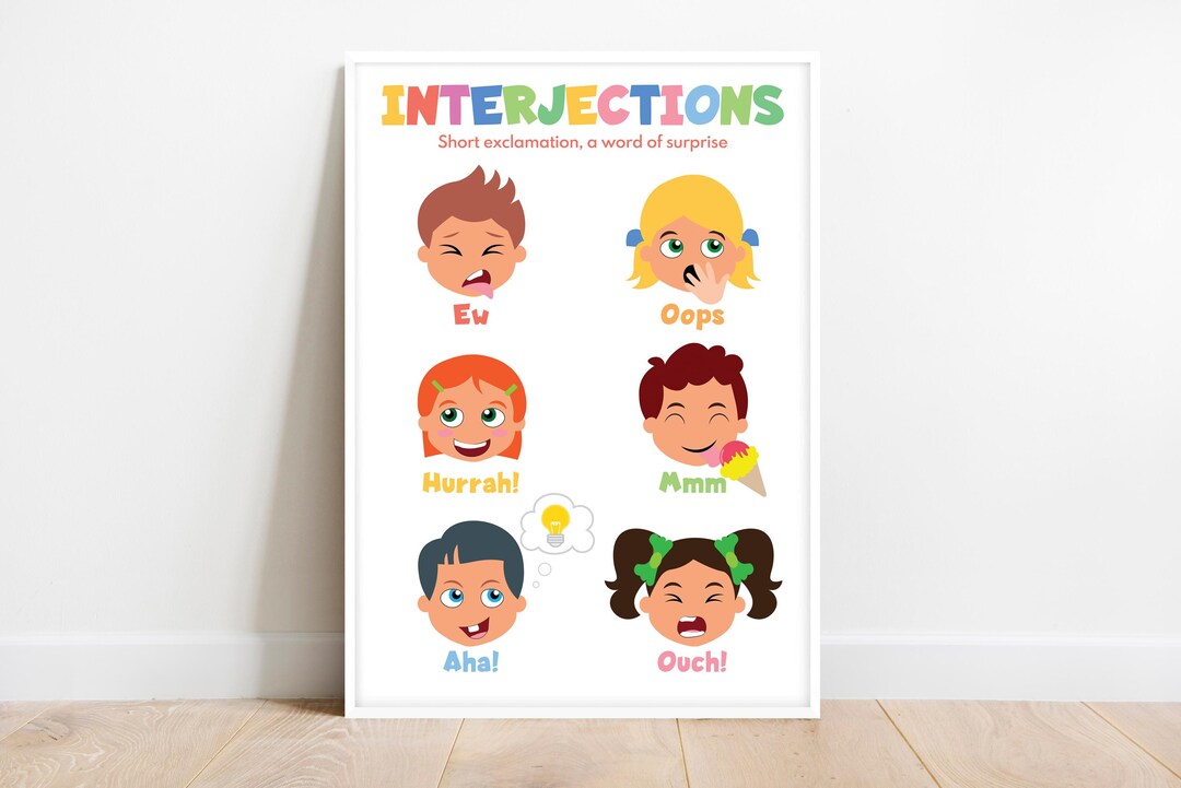 Interjections Grammar Chart for Kids, Educational Poster (digital ...