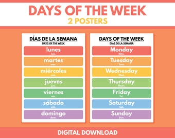Quarterhouse Beginner Spanish Days of the Week Poster, Spanish and ESL ...