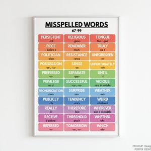 99 MOST MISSPELLED WORDS Set of 3 Posters, Learn English, Homeschool ...