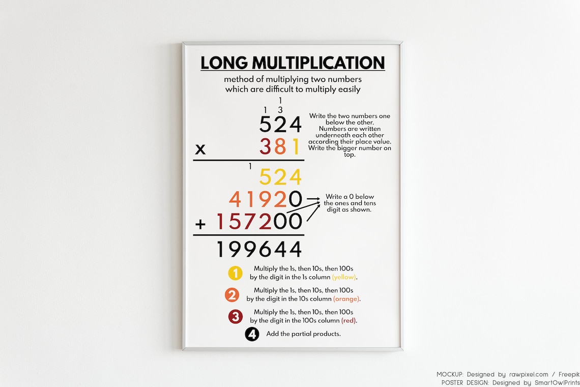 LONG MULTIPLICATION Poster Educational Postesr for Kids Math - Etsy
