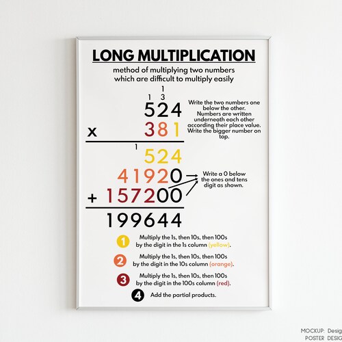 LONG MULTIPLICATION Poster Educational Postesr for Kids Math - Etsy