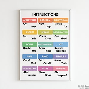 INTERJECTIONS, Types of Interjections, Parts of Speech, GRAMMAR POSTER ...