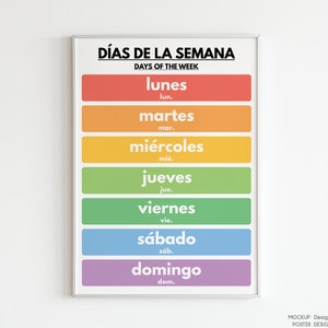 Spanish Language, DAYS of THE WEEK in Spanish, 2 Posters, Spanish ...