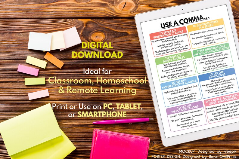 COMMA USAGE Grammar Chart 8 Essential Rules, Visual Aid, Homeschool ...