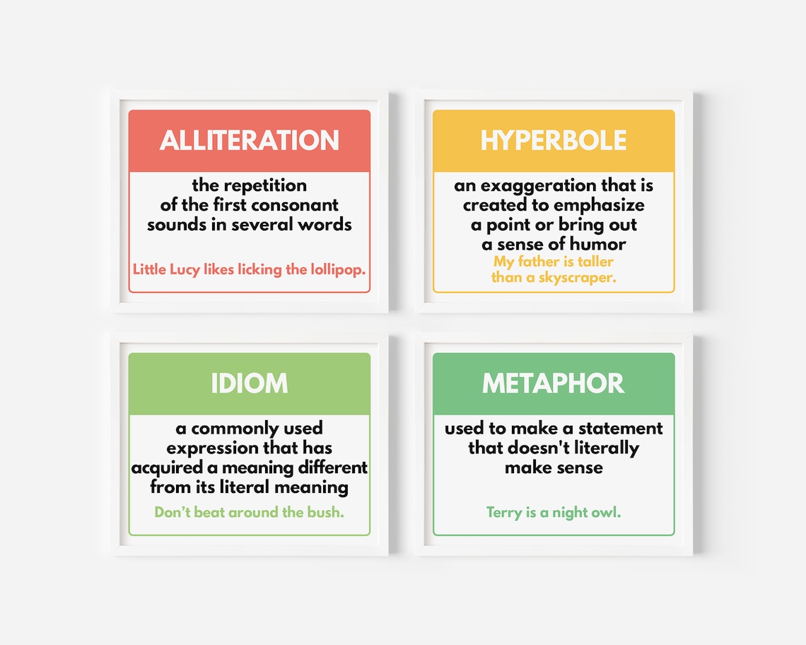 FIGURATIVE LANGUAGE Set of 9 Posters, English Classroom Art, Homeschool ...