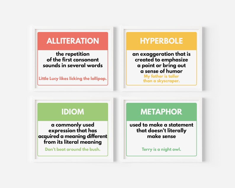 FIGURATIVE LANGUAGE Set of 9 Posters, English Classroom Art, Homeschool ...