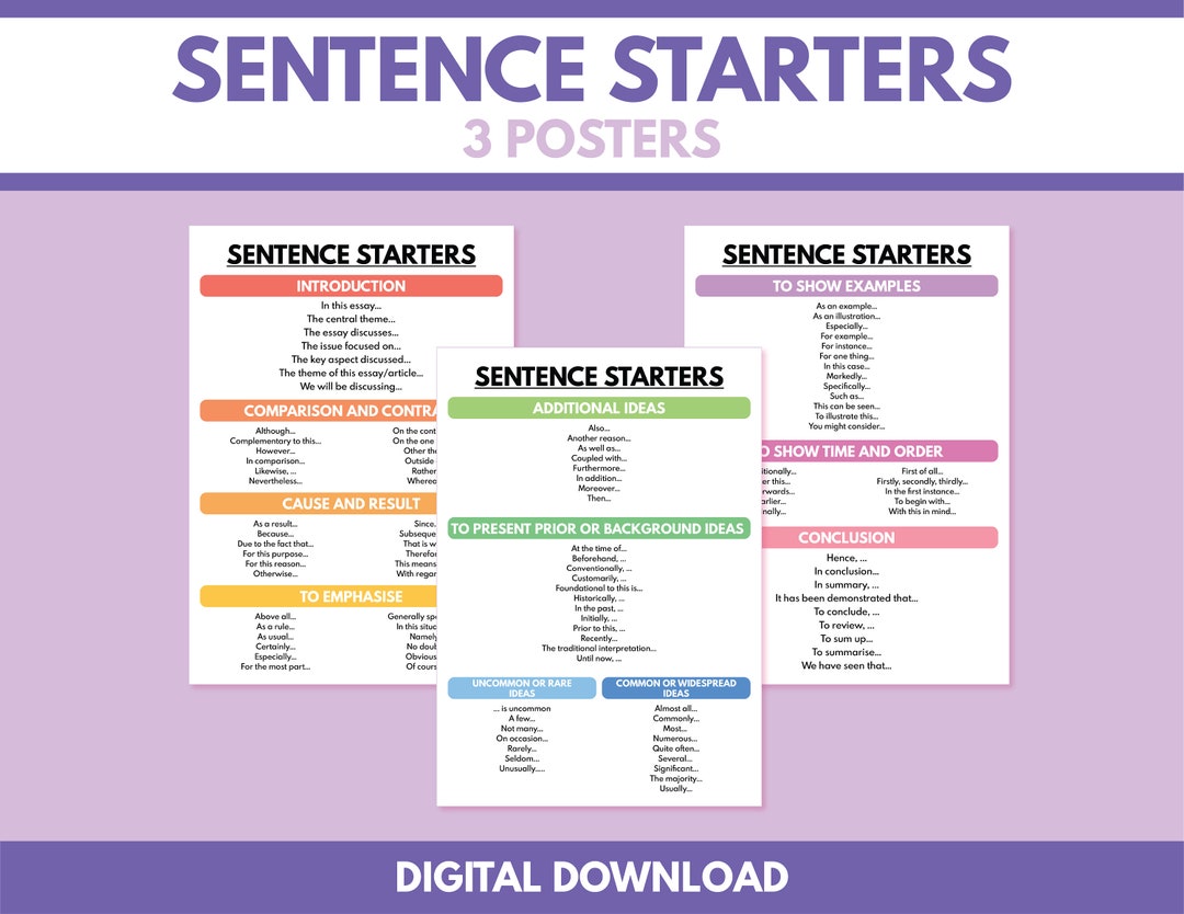 SENTENCE STARTERS - Set of 3 Posters, Writing an Essay, Homeschool ...