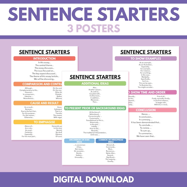 Sentence Starters Poster - Etsy