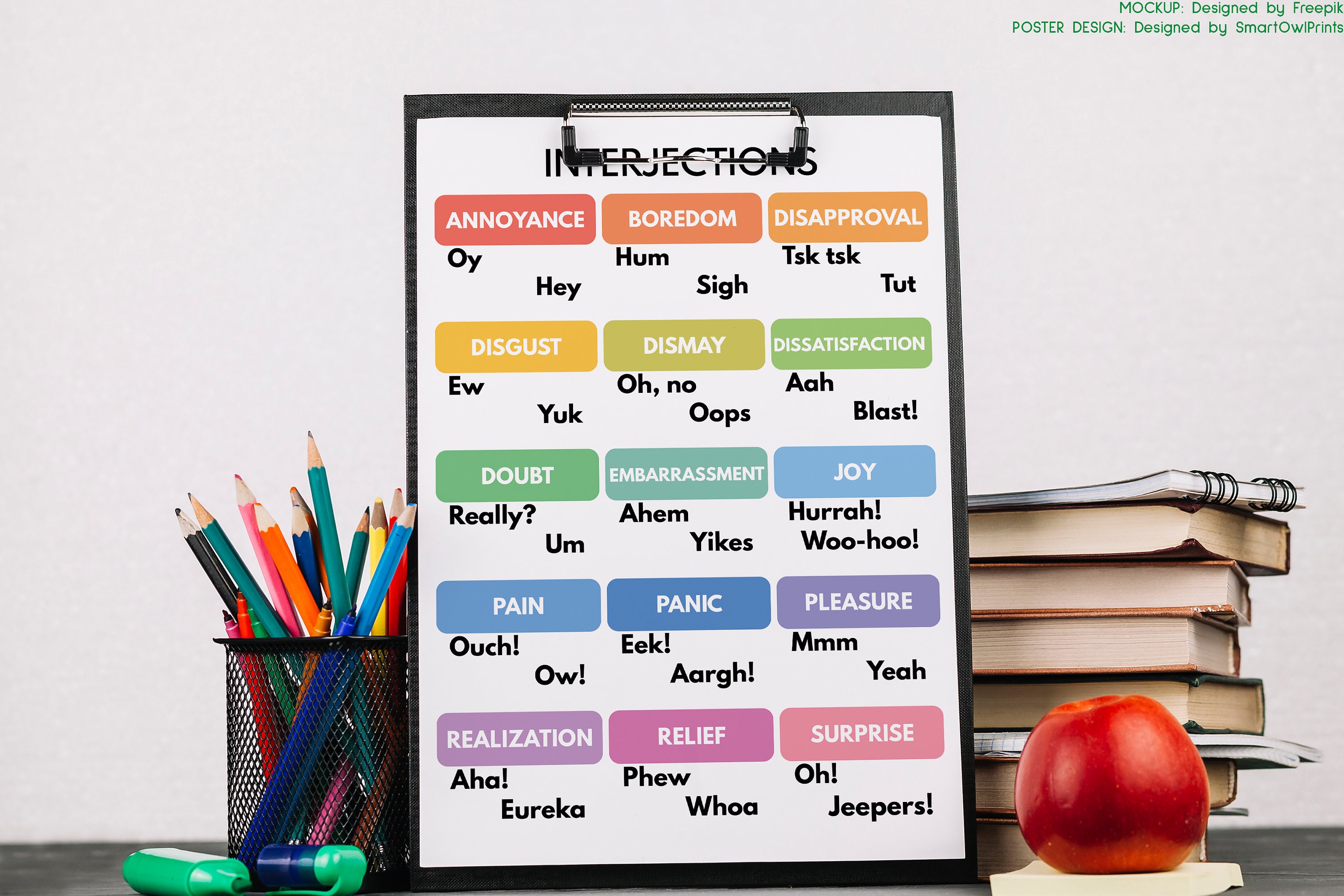 INTERJECTIONS, Types of Interjections, Parts of Speech, GRAMMAR POSTER ...