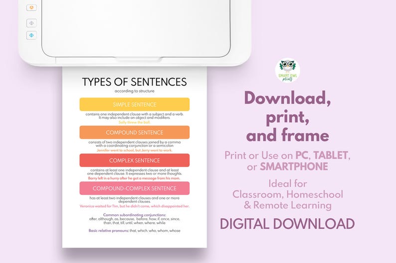 TYPES OF SENTENCES According to Structure, Anchor Chart for Homeschool ...