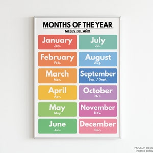 Spanish Language, MONTHS of THE YEAR Set of 2 Posters, Spanish ...