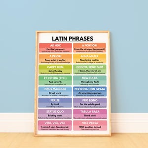 LATIN PHRASES POSTER, Vocabulary, Pastel Color Scheme, Chart for ...