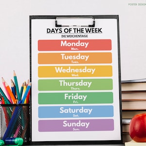 German Language, DAYS of THE WEEK in German, 2 Posters Set, German ...