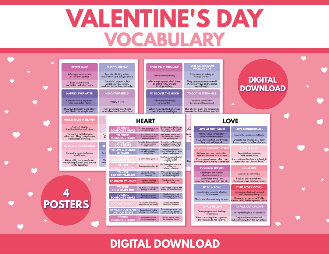 VALENTINE'S DAY VOCABULARY - Set of 4 Posters, Educational Resources ...