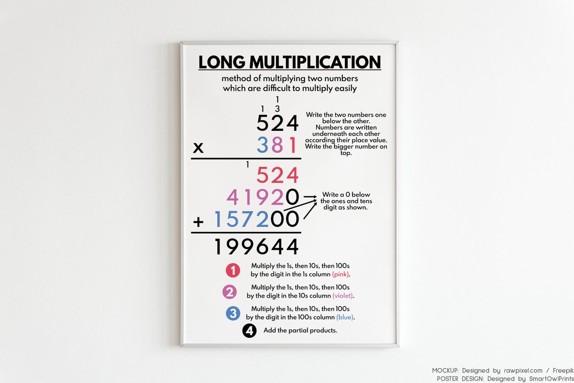 LONG MULTIPLICATION and DIVISION Posters Educational Posters - Etsy
