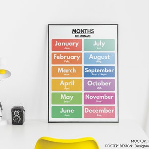 German Language, MONTHS of THE YEAR in German, 2 Posters Set, German ...