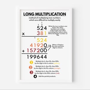 LONG MULTIPLICATION and DIVISION Posters, Educational Posters for Kids ...