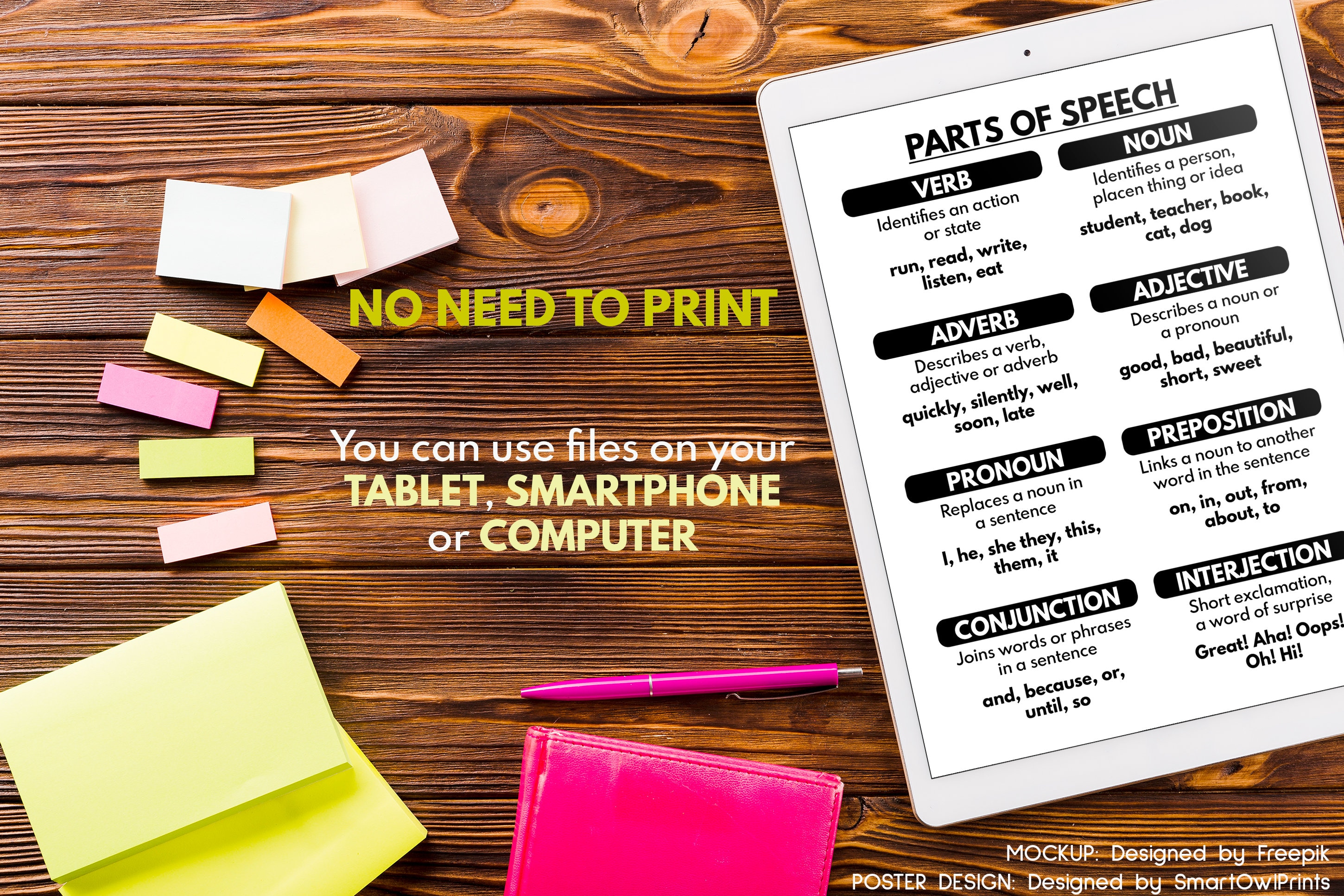 PARTS OF SPEECH Black and White Grammar Chart for Homeschool - Etsy