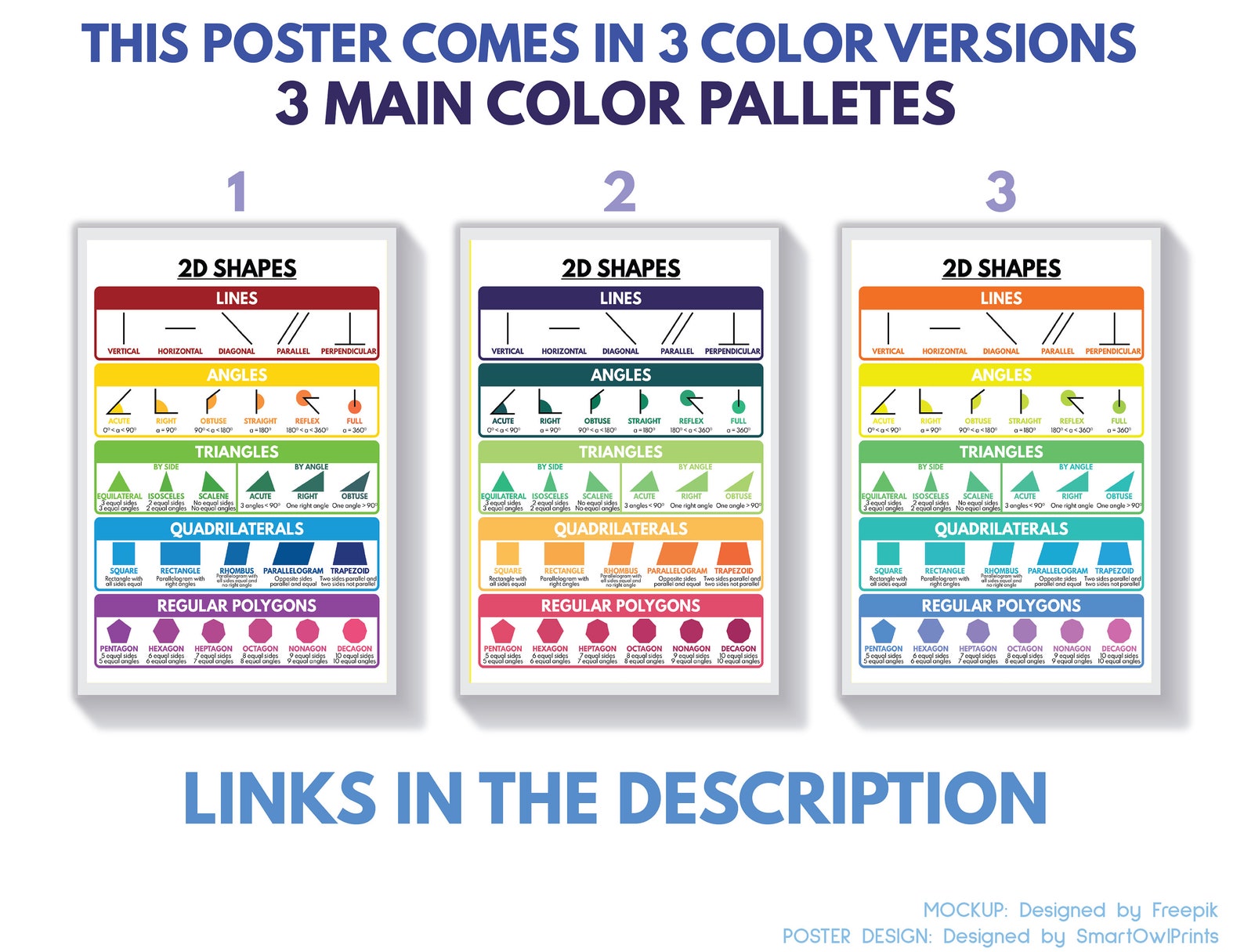 2D SHAPES POSTER 2D Shapes Educational Poster Math Rainbow - Etsy