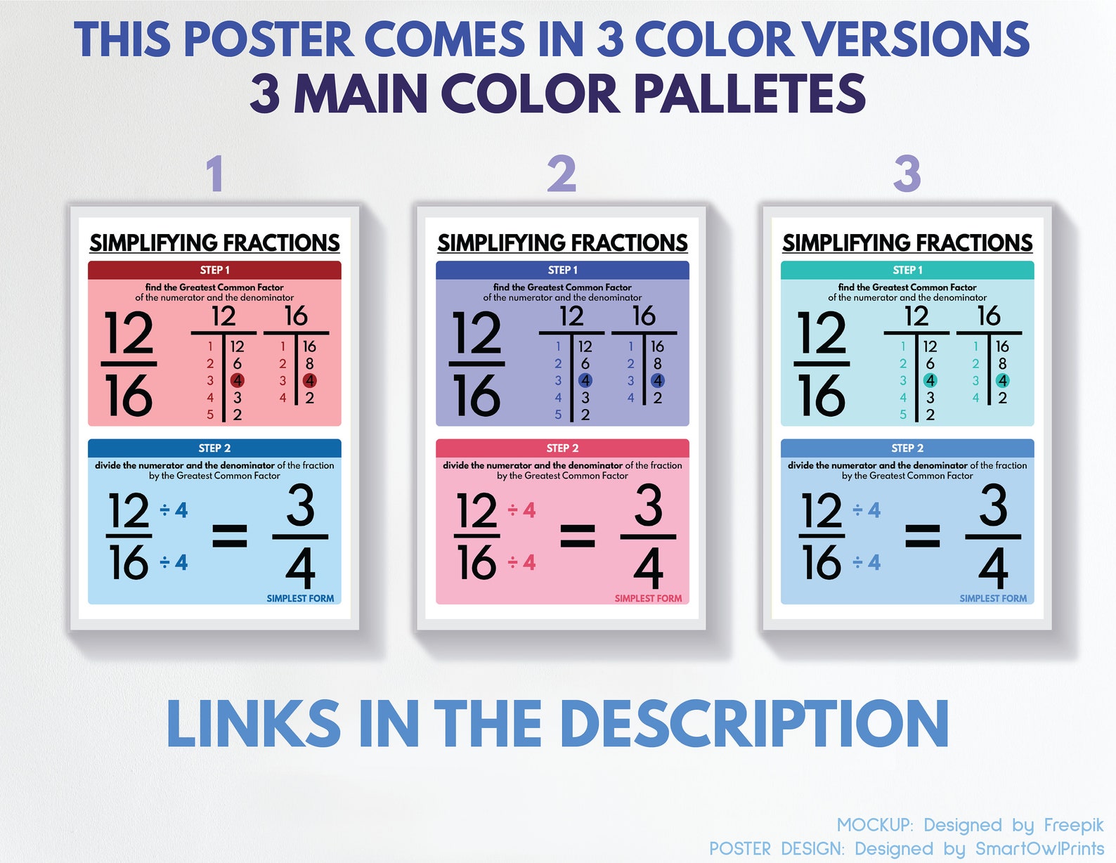 REDUCING FRACTIONS POSTER, Simplifying Fractions, Educational Posters ...