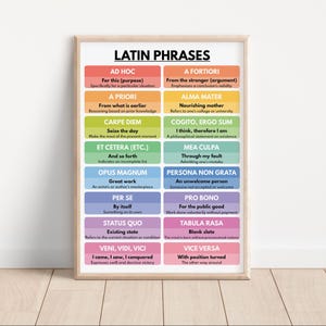LATIN PHRASES POSTER, Vocabulary, Pastel Color Scheme, Chart for ...