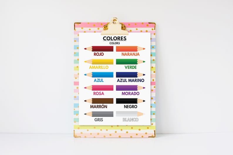 COLOR NAMES for Kids, Spanish Language, Educational Poster, Learn ...