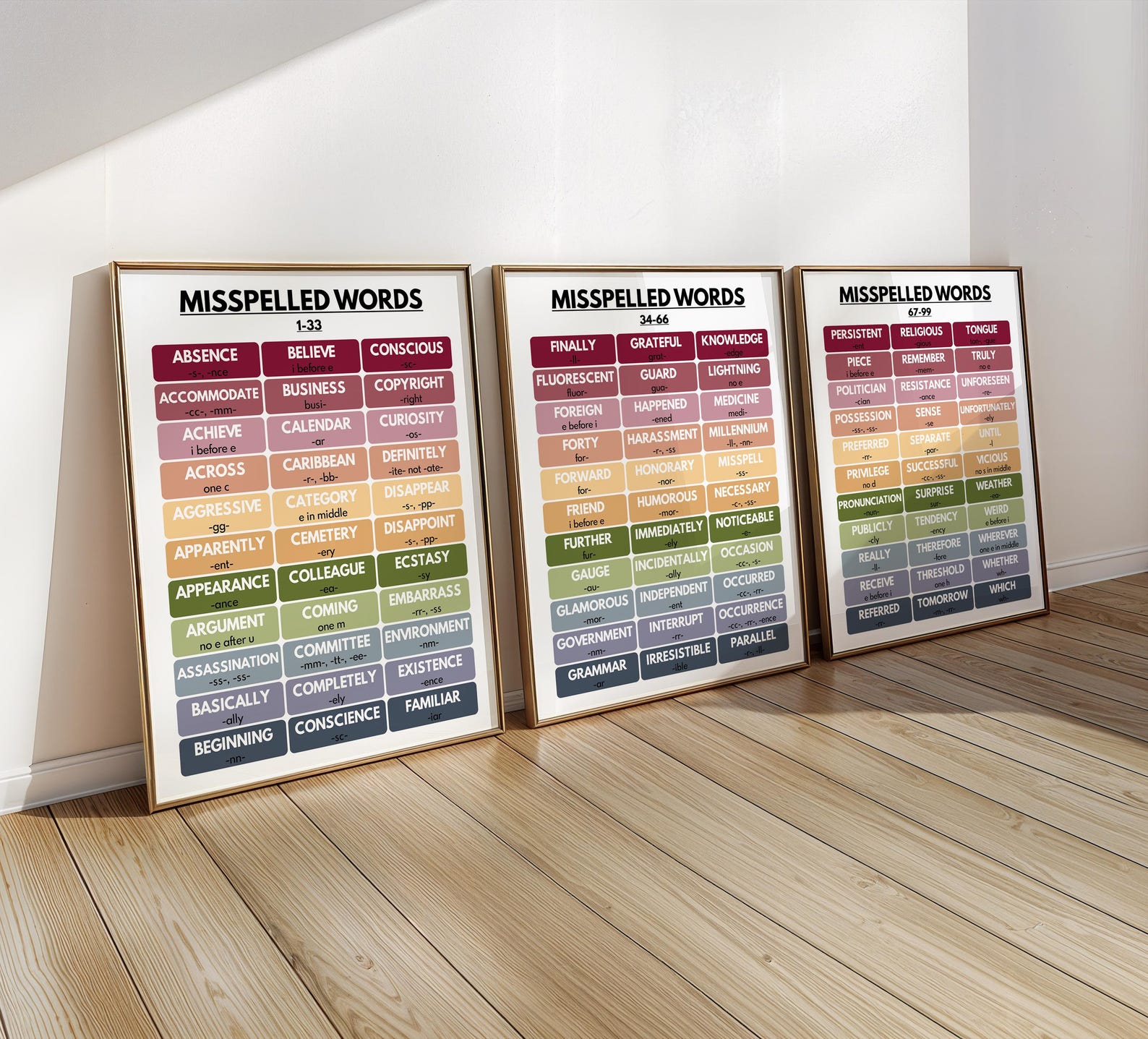 99 MOST MISSPELLED WORDS Poster - Set of 3 Posters, English English ...