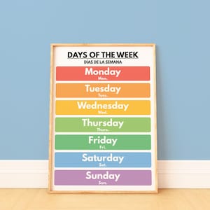 Spanish Language, DAYS of THE WEEK in Spanish, 2 Posters, Spanish ...