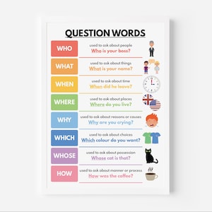 QUESTION WORDS POSTER, English Language Grammar Chart, Visual Aids for ...