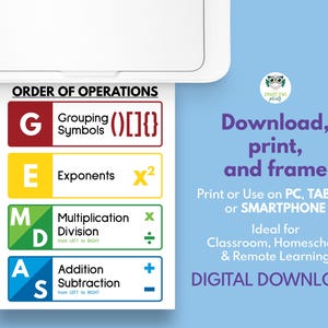 GEMDAS POSTER, Math Teacher Resources, Printable Educational Posters ...