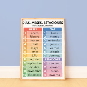 Spanish Language, DAYS MONTHS SEASONS in Spanish, Quick Reference Cheat ...
