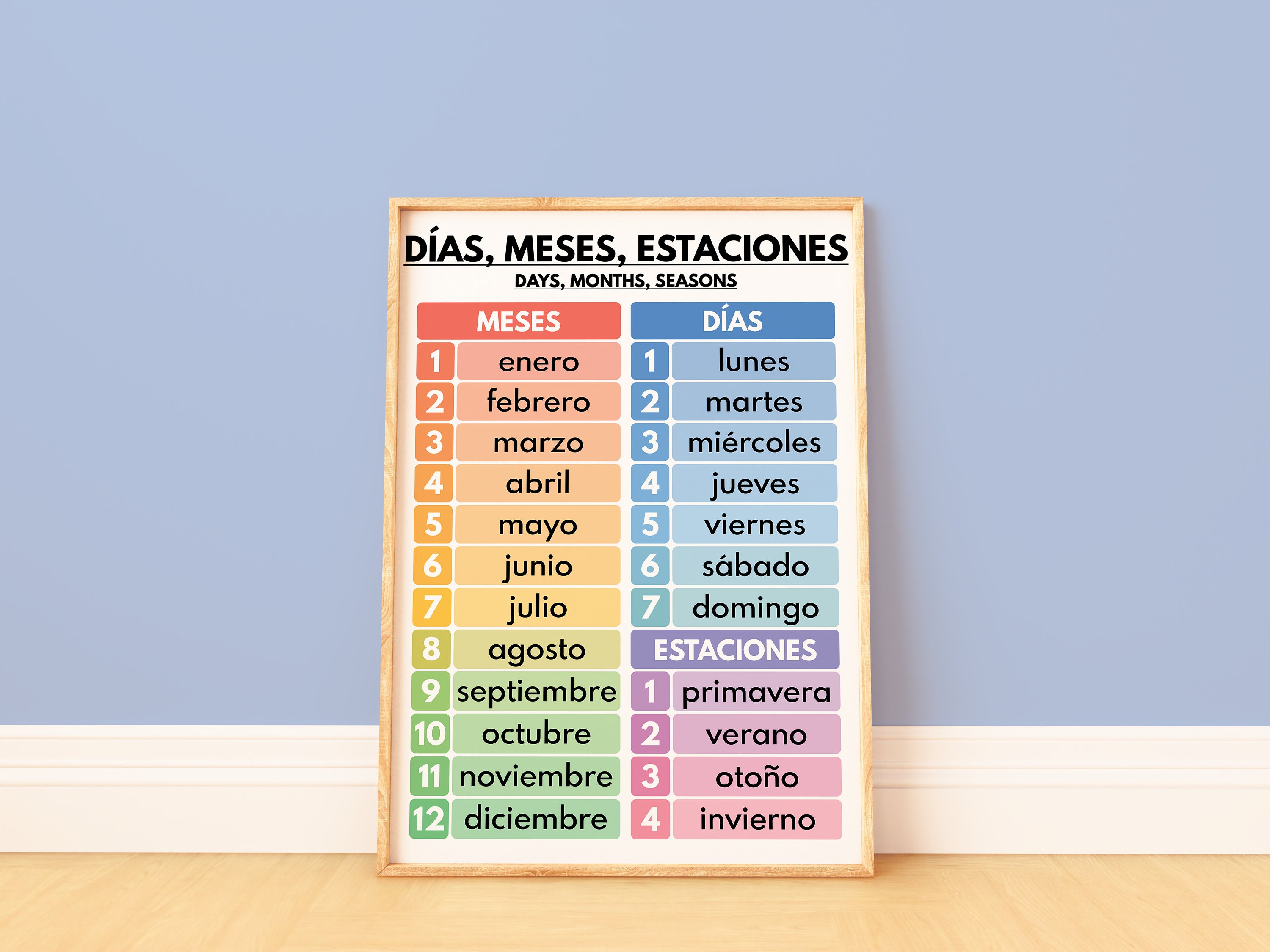 Spanish Language, DAYS MONTHS SEASONS in Spanish, Quick Reference Cheat ...