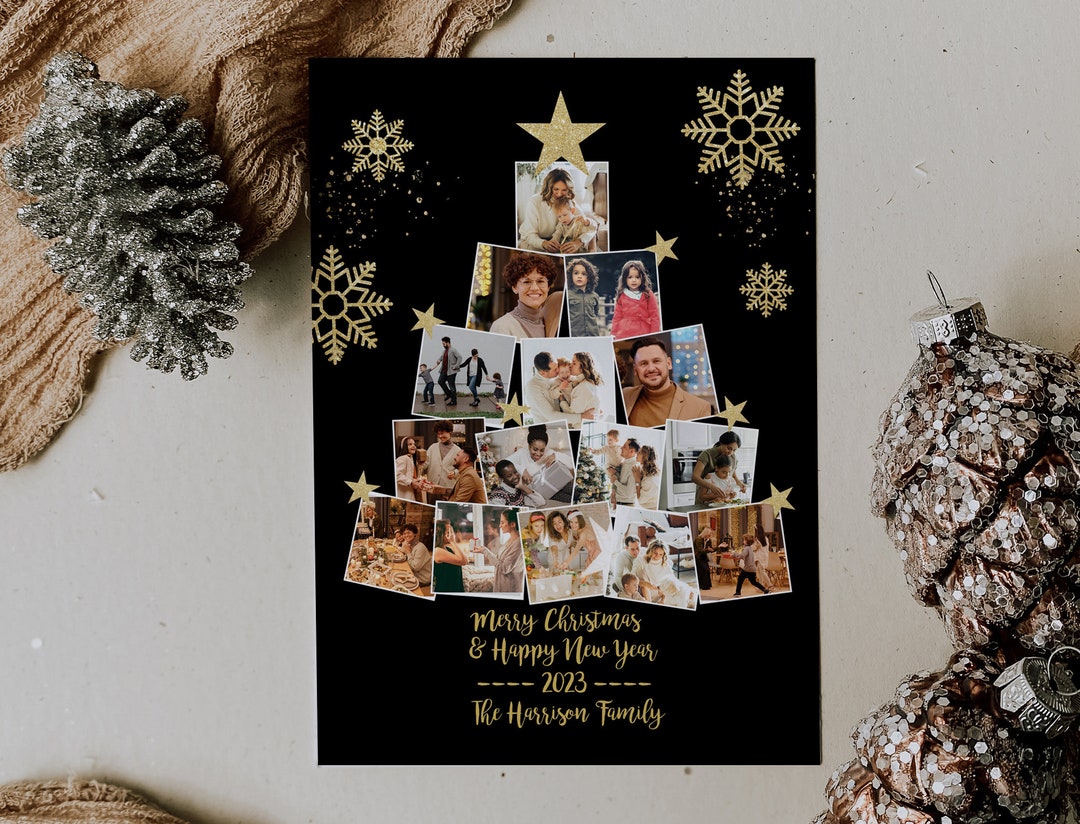 C3 Merry Christmas Photo Collage Card Template, Christmas Card Corjl ...