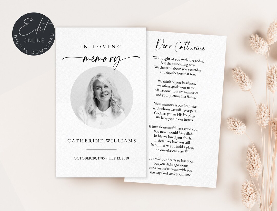 Prayer Card Template, Memorial Prayer Card, Minimalist Funeral, Prayer ...