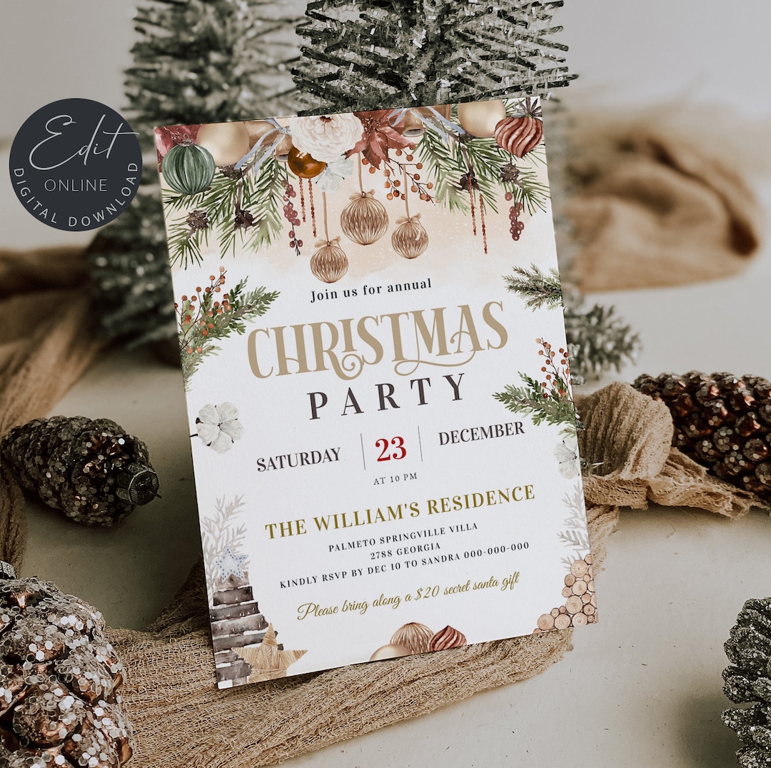 Editable Boho Christmas Party Invitation Christmas Party - Etsy