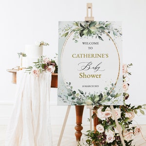 Greenery Baby Shower Welcome Sign, Baby Shower Sign, Editable Welcome ...