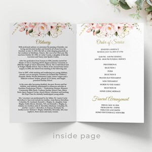 Pink Roses Funeral Program Template, Memorial Service Template ...