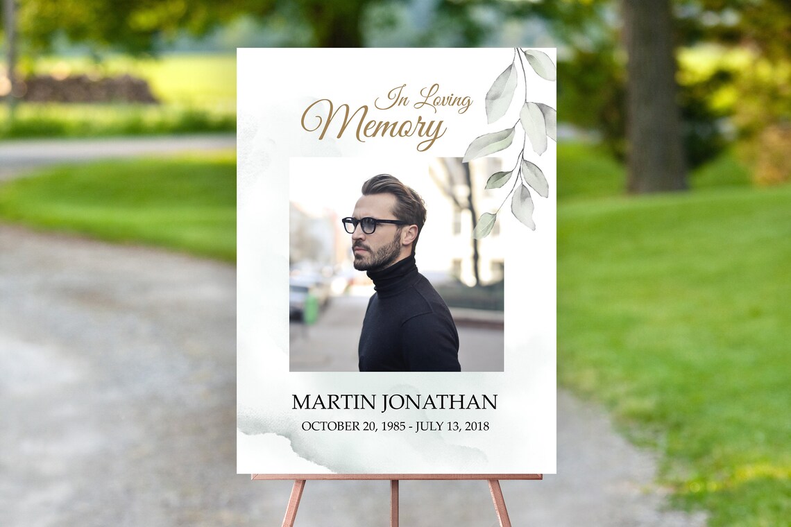 F13 Editable Funeral Sign Leaves Green Memorial Service Sign - Etsy