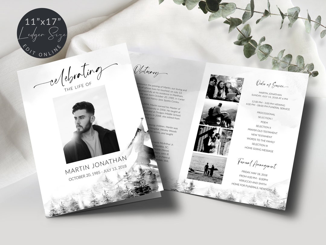 Modern Mountain Letter Bi-fold Funeral Program Template Large - Etsy