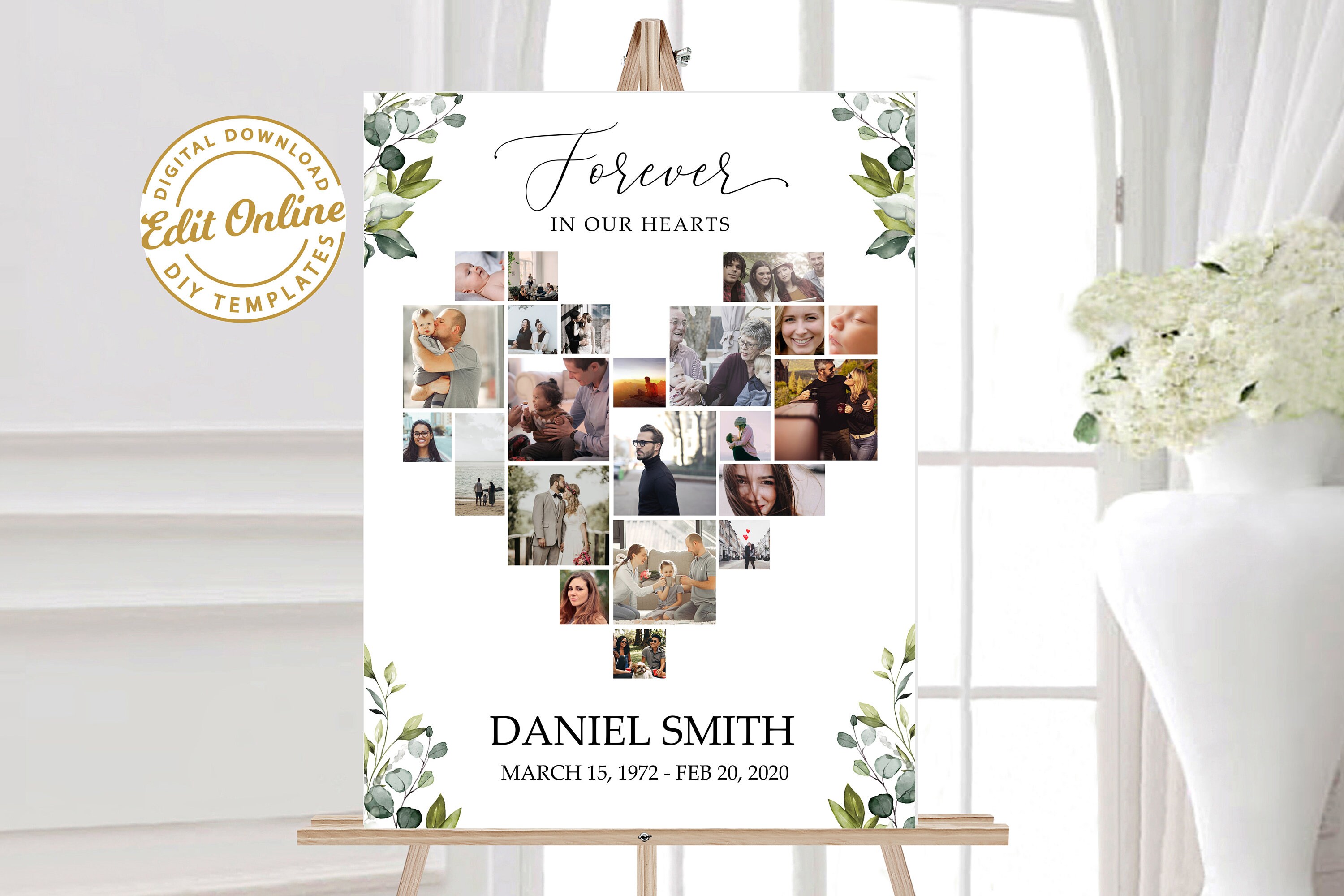 Funeral Welcome Sign Template With Heart Photo Collage Memorial Photo 