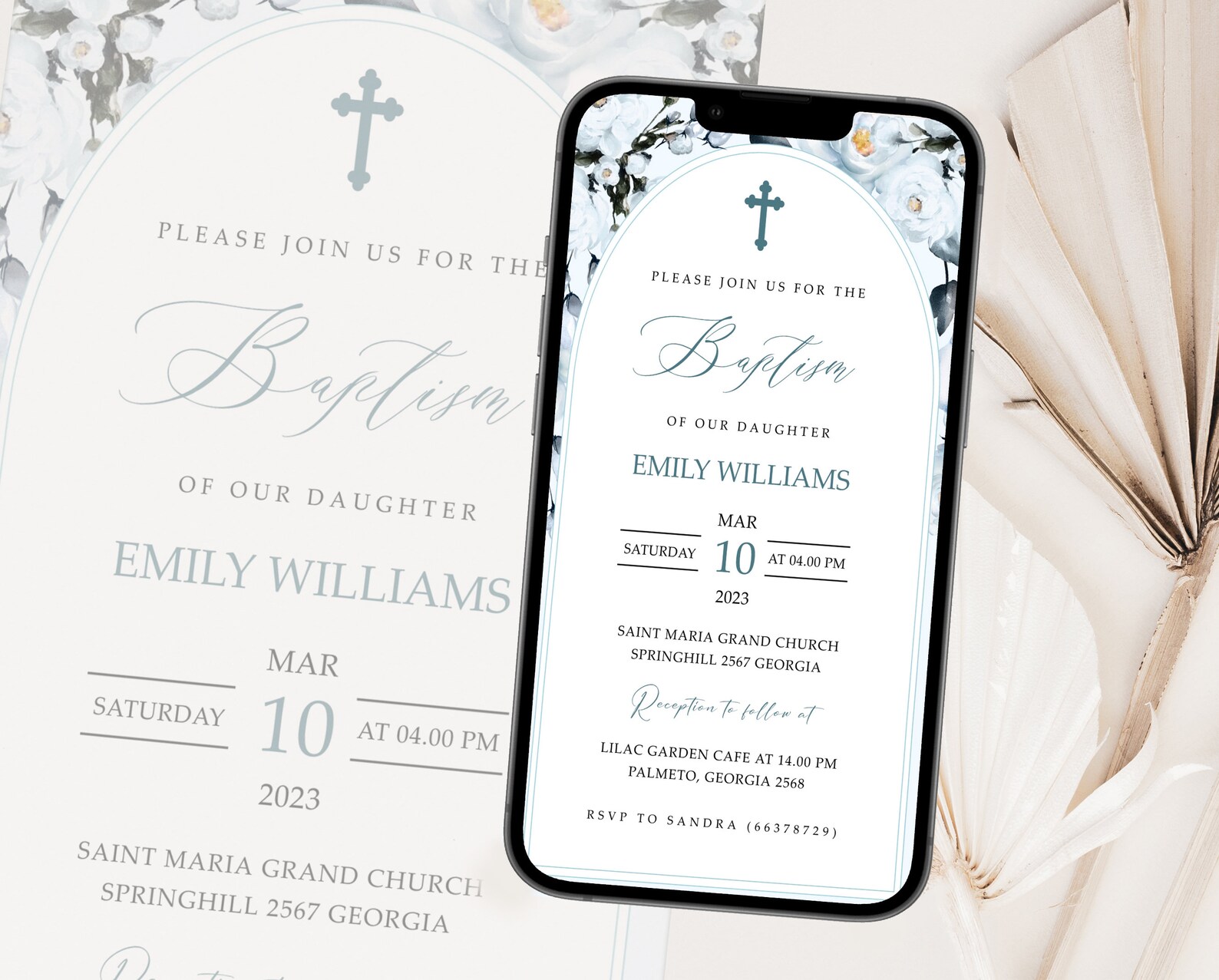 Digital Baptism Invitation Template Blue Arch Frame Blue - Etsy