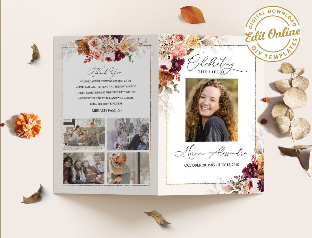 Autumn Funeral Program Template Memorial Service Template - Etsy Australia