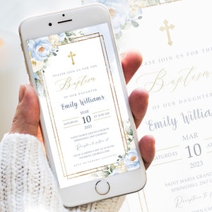 Digital Baptism Invitation Dusty Blue Baptism Invitation - Etsy