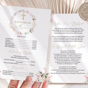 LDS Baptism Program Template, Printable Baptism Program, Rustic Pink Flowers, Boho Baptism ...