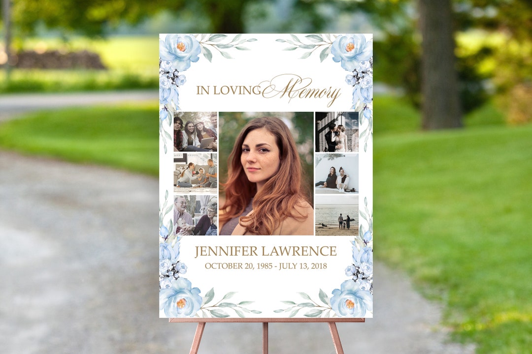 FS 103 Funeral Sign Template Blue Rose Collage, Memorial Service Sign ...