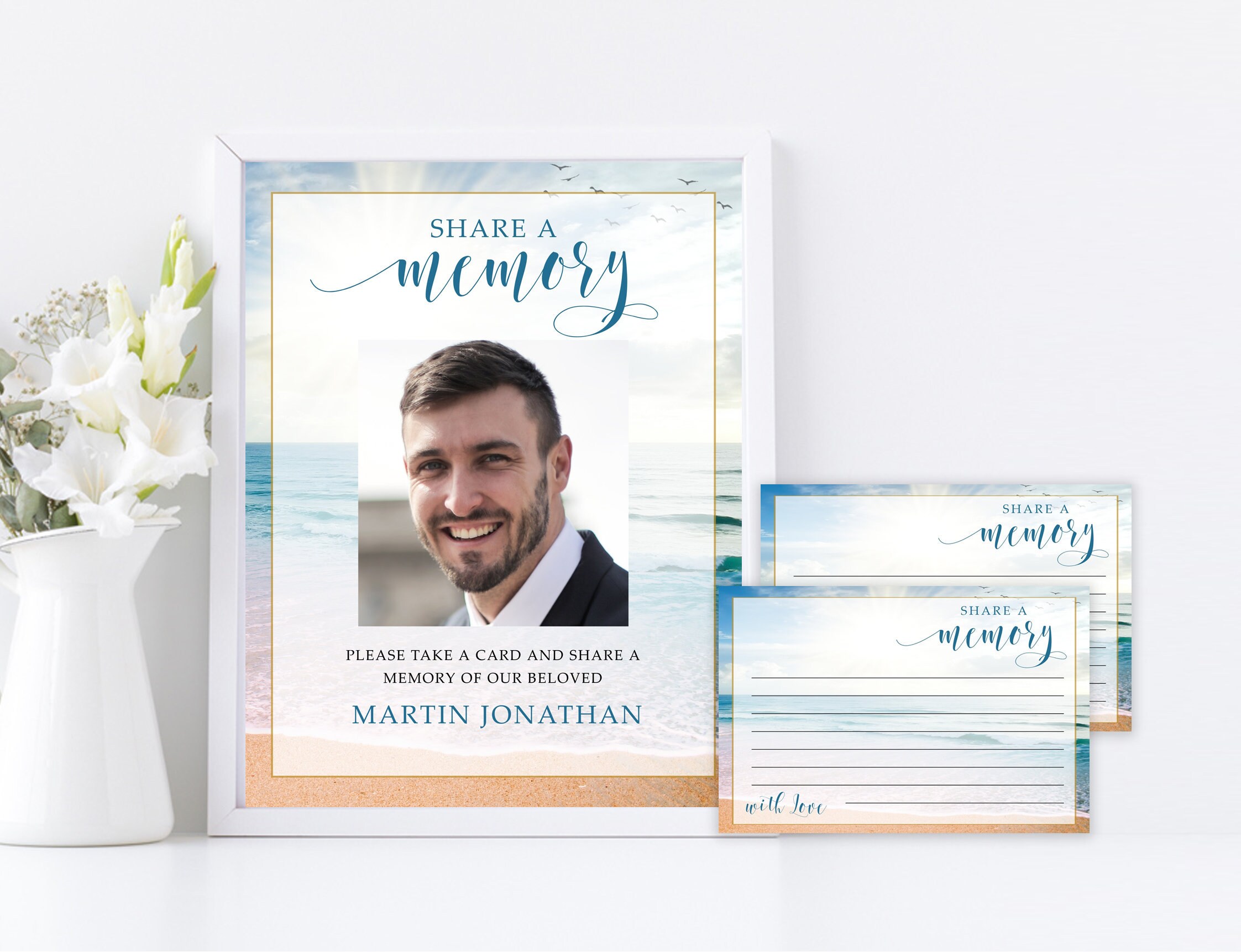 Note Cards Instant Download Share A Memory Card ~ Blue Floral Funeral ...